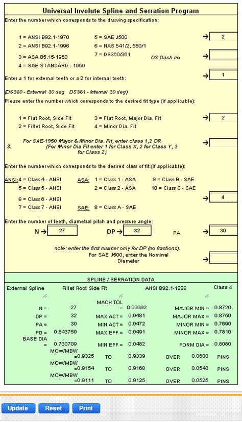 Involute Spline And Serration Universal Design Calculator