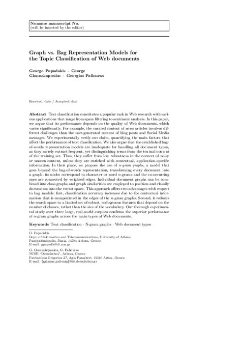 Pdf Graph Vs Bag Representation Models For The Topic Classification