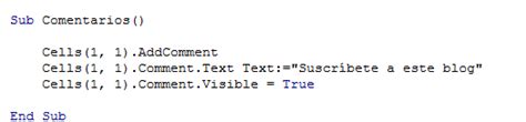 Añadir comentarios mediante VBA Excel y VBA