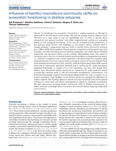 Pdf Influence Of Benthic Macrofauna Community Shifts On Ecosystem