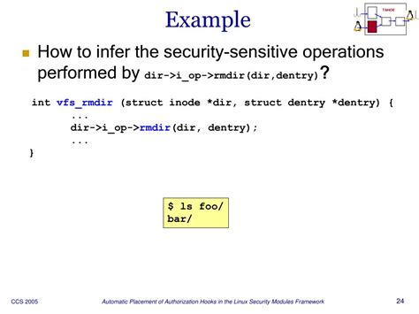 Ppt Automatic Placement Of Authorization Hooks In The Linux Security Modules Framework