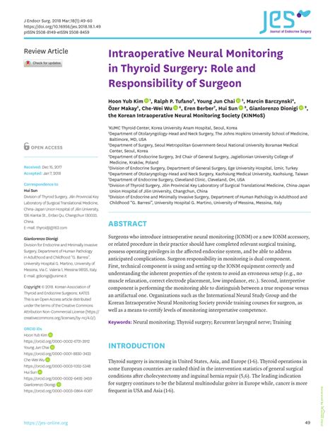Pdf Intraoperative Neural Monitoring In Thyroid Surgery Role And Responsibility Of Surgeon