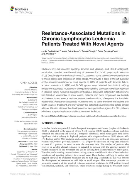 Pdf Resistance Associated Mutations In Chronic Lymphocytic Leukemia