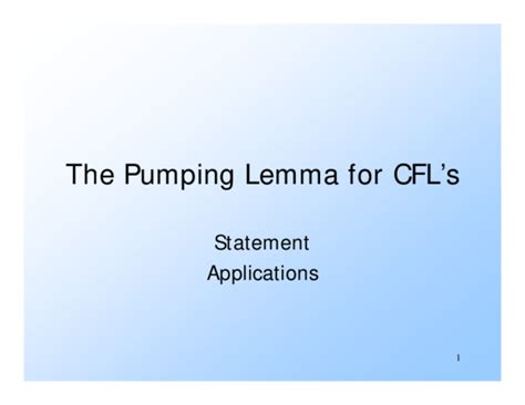 Pdf The Pumping Lemma For Cfls Statement Applications