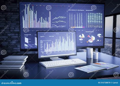 Modern Workspace With Multiple Monitors Displaying Various Graphs