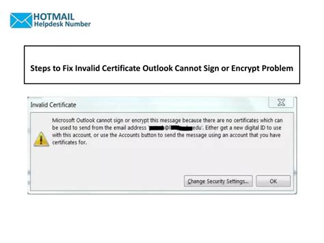 Ppt Steps To Fix Invalid Certificate Outlook Cannot Sign Or Encrypt Problem Powerpoint