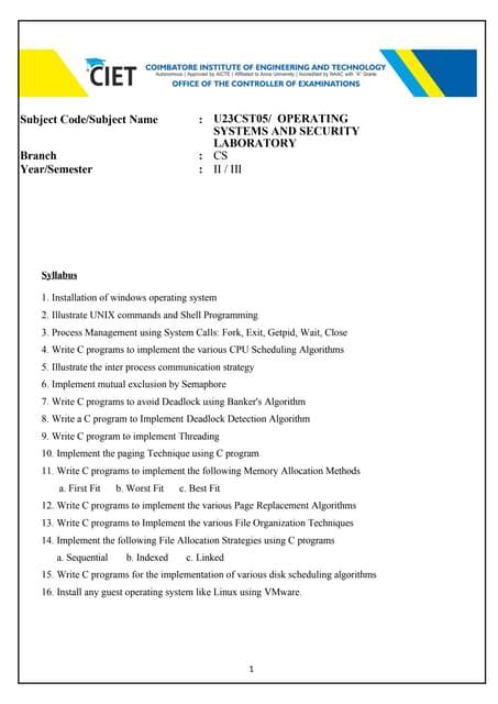 Cs3451 Introduction To Operating System 91035556 Os Lab Cse 1docx