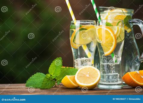 Orange Mojito In Glasses Stock Image Image Of Lemon 98028607