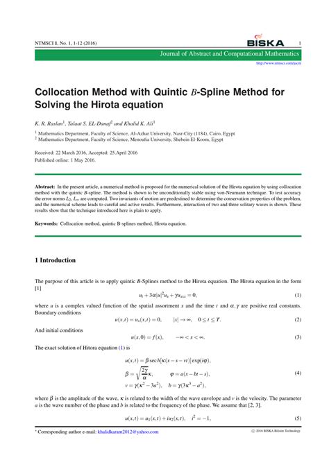 Pdf Collocation Method With Quintic B Spline Method For Solving The