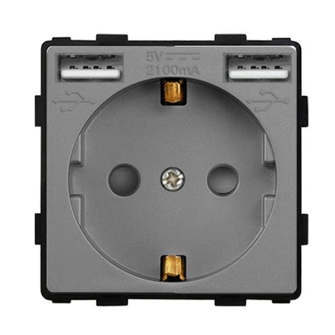 Розетка модуль электрическая с 2 Usb Type A Type A с заземлением Uniland серая 3 5 кВт