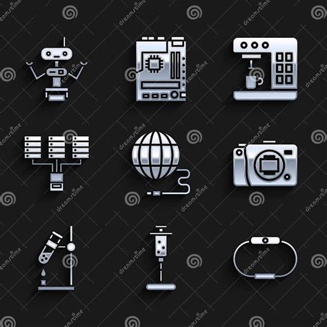 Set Social Network Syringe Smartwatch Mirrorless Camera Test Tube