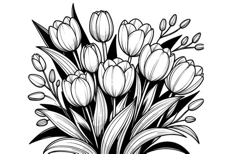 チューリップの塗り絵『優雅なる一束』【大人の塗り絵 図柄の無料ダウンロード】 印刷・商用利用可 無料プリントのスタプリ