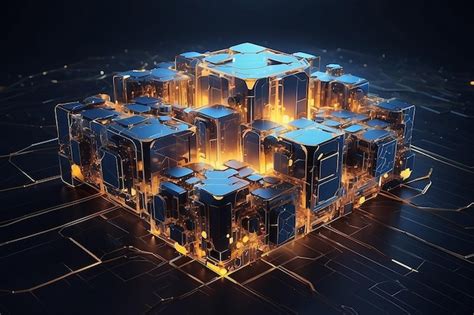 Premium Photo Blockchain Digital Illuminated Shape Big Data Node Base Concept 3d Rendering