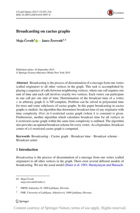 Broadcasting On Cactus Graphs Request Pdf
