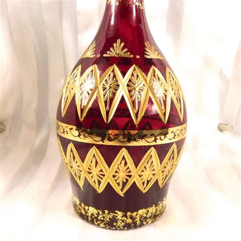 1950s Red Decanter With Gold Trim And Six Matching Glasses Chairish