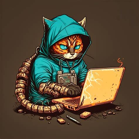 Hacker Cat Working Job Profession Illustration Generative Ai Stock
