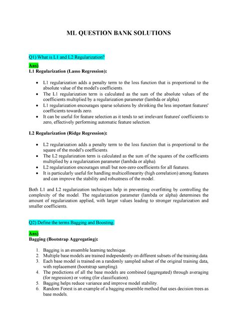 ML Question BANK Solved ML QUESTION BANK SOLUTIONS Q What Is L And