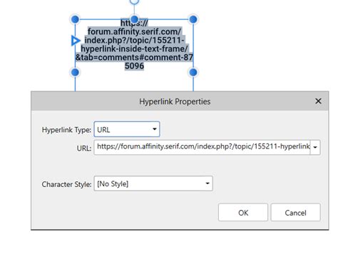 hyperlink inside text frame v1 bugs found on windows affinity forum
