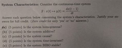 solved system characteristics consider the continuous time