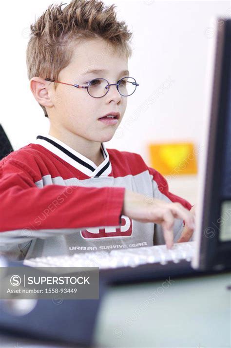 Boy Laptop Data Input Portrait Series 6 10 Years Blond Glasses