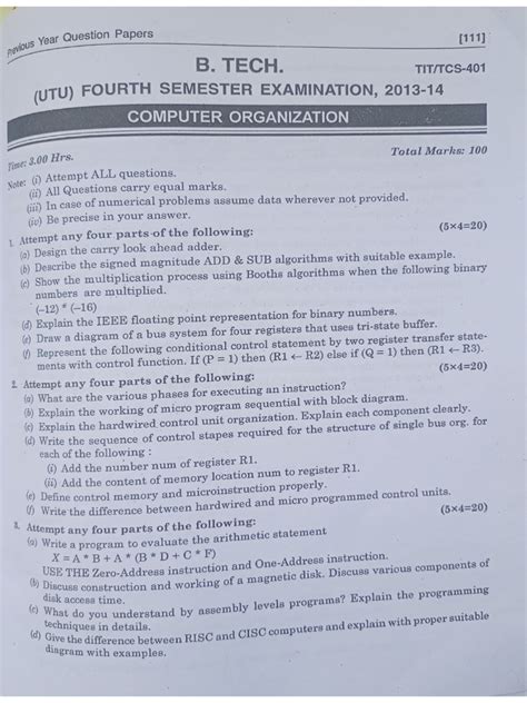 Computer Organisation And Architecture Previous Year Question Paper Pdf