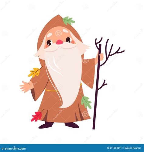Bearded Kind Wizard With Stick As Fairy Tale Character Vector Illustration Stock Illustration