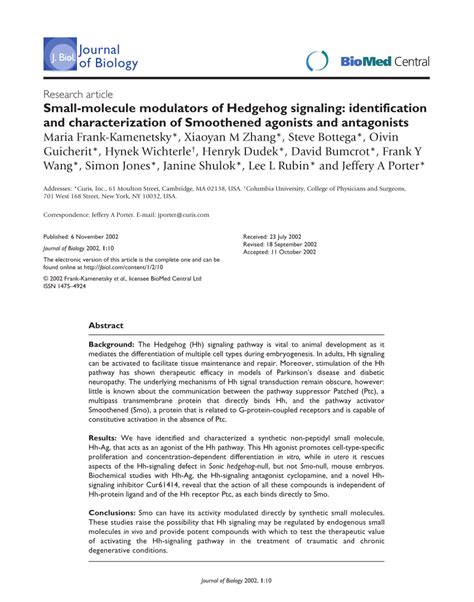 Pdf Small Molecule Modulators Of Hedgehog Signaling Identification And Characterization Of