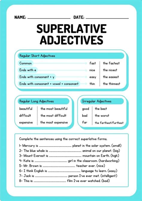 Superlative Adjectives English Grammar Worksheet