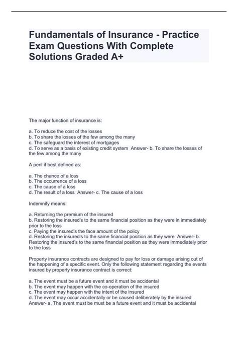 Fundamentals Of Insurance Practice Exam Questions With Complete