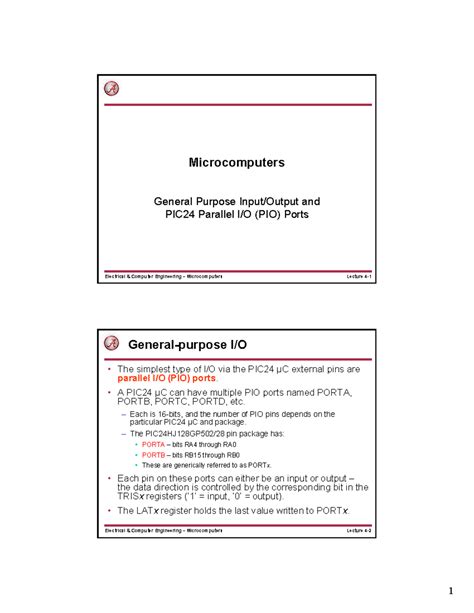 Lec General Purpose Input Output And PIC Parallel I O PIO Ports Microcomputers General