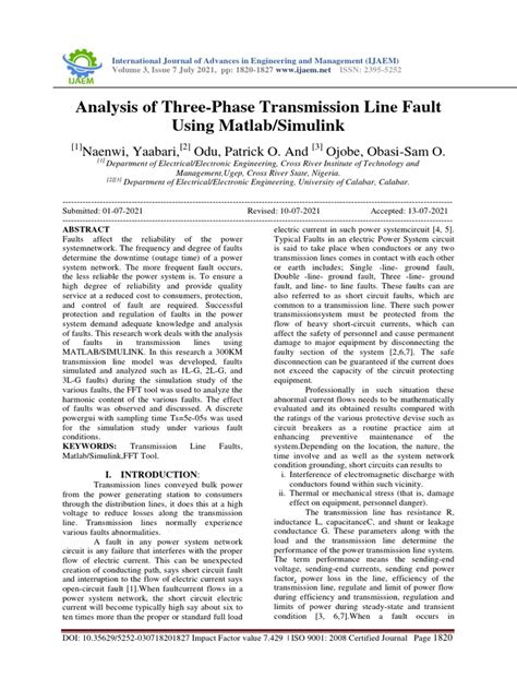 analysis of three phase transmission line fault using matlab simulink