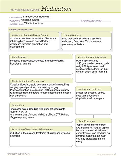 Apixaban Medication Template