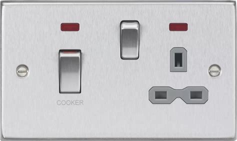 Knightsbridge A Gang DP Cooker Switch A DP Switched Socket Brushed Chrome With LED With