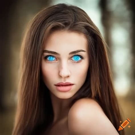 Woman With Brown Hair And Blue Eyes A Striking Portrait Of Beauty And