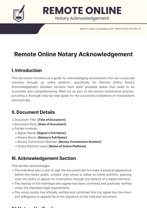 Free Remote Online Notary Acknowledgement Template To Edit Online