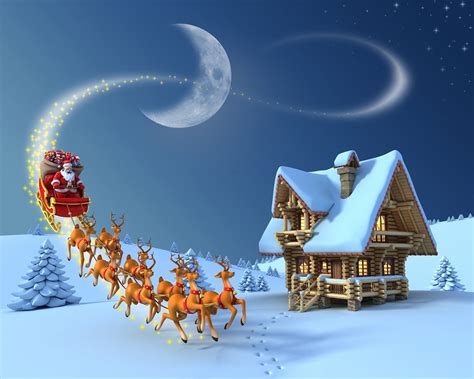 Magical Christmas Eve Hd Wallpaper Of Santa And Reindeer Under The
