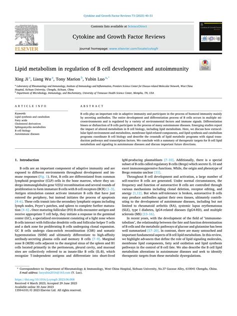 SOLUTION Lipid Metabolism In Regulation Of B Cell Development And Autoimmunity Studypool
