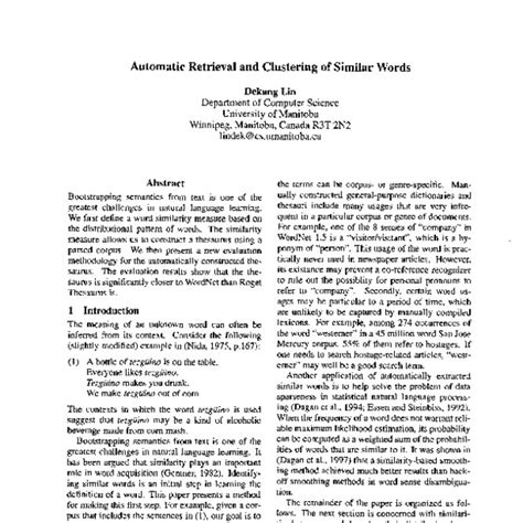 Automatic Retrieval And Clustering Of Similar Words Acl Anthology