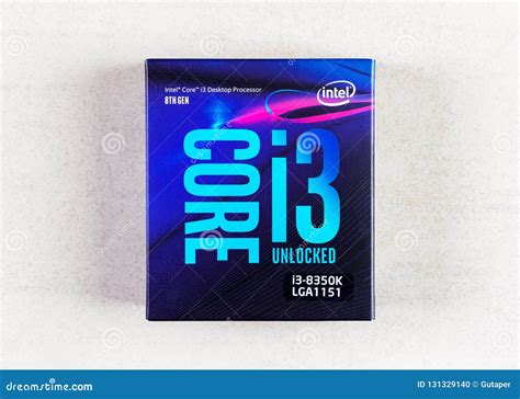 Intel Core I3 Desktop Processor 8th Gen In Box On Grey Background Closeup Top View Editorial