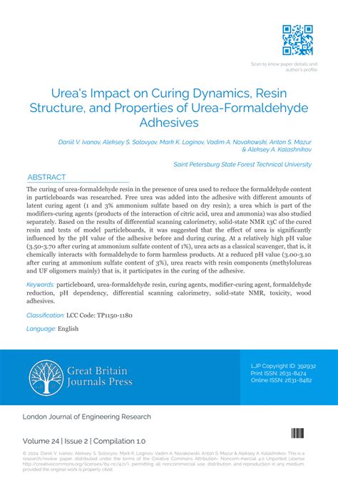 Pdf Ureas Impact On Curing Dynamics Resin Structure And Properties Of Urea Formaldehyde
