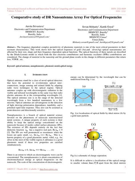 Comparative Study Of Dr Nanoantenna Array For Optical Frequencies Pdf Plasmon Antenna Radio