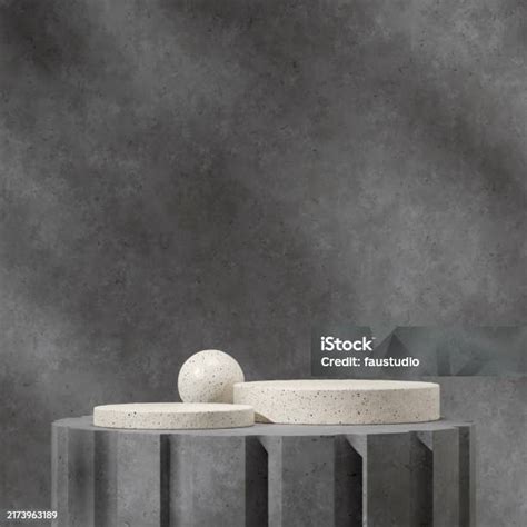 최소한의 세라믹 연단과 콘크리트 질감의 배경 3d 렌더링 모형은 정사각형으로 사실적입니다 0명에 대한 스톡 사진 및 기타 이미지 0명 3차원 형태 강단 Istock
