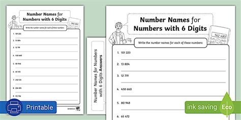 Number Names For Numbers With 6 Digits Activity Sheet