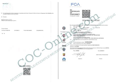Coc Papers Alfa Romeo Car Certificate Of Conformity Free Shipping Coc Online