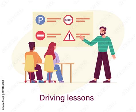 Driving Lessons Concept Male Instructor Explains Laws And Rules Of Road To Babes Man And
