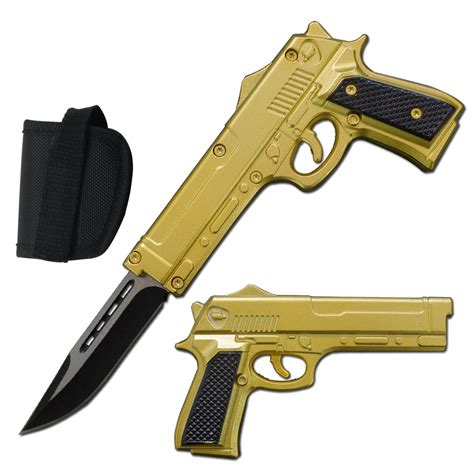 9 Inch Golden Pistol Style Otf Auto Knife 6k3 202gdcp
