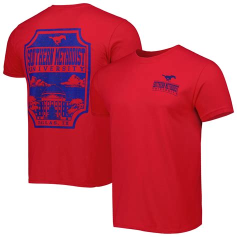 Mens Red Smu Mustangs Logo Campus Icon T Shirt