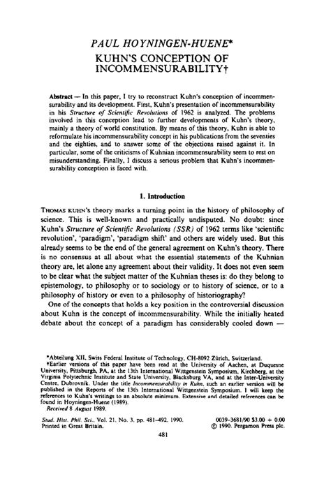 Pdf Kuhns Conception Of Incommensurability