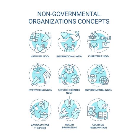 Non Governmental Organizations Soft Blue Concept Icons Fighting For