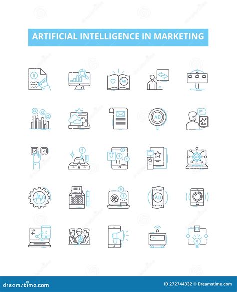Artificial Intelligence In Marketing Vector Line Icons Set AI Marketing Automation Analytics